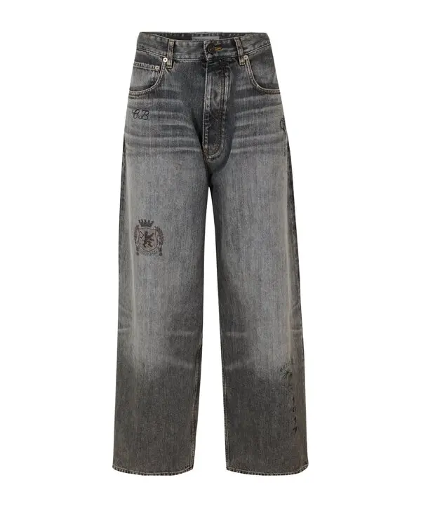 Balenciaga Wide Leg Jeans With Embroidered Details