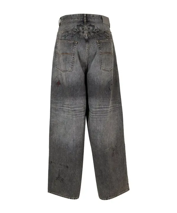 Balenciaga Wide Leg Jeans With Embroidered Details