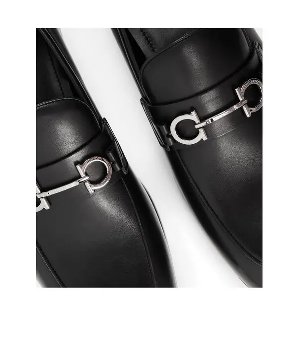 FERRAGAMO Polished Leather Loafers With Horsebit Detail