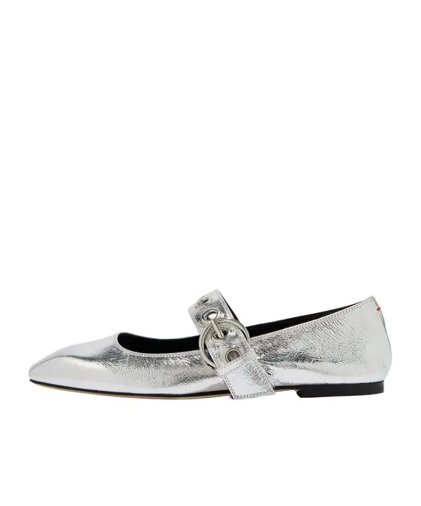 AeydĒ Print Pointed Mary Jane Flats - White
