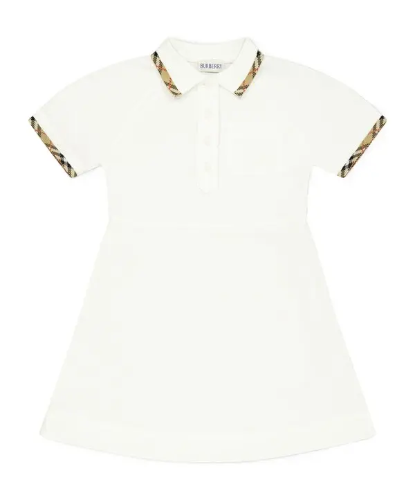 Burberry Polo Dress With Signature Check Trim - White