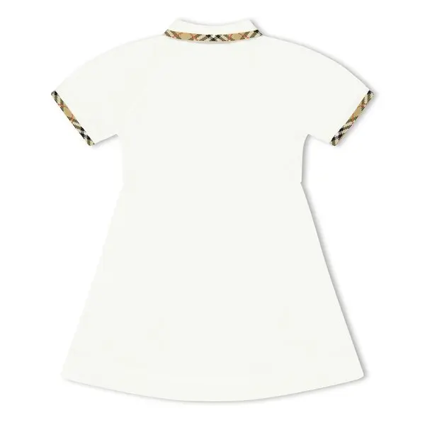 Burberry Polo Dress With Signature Check Trim - White