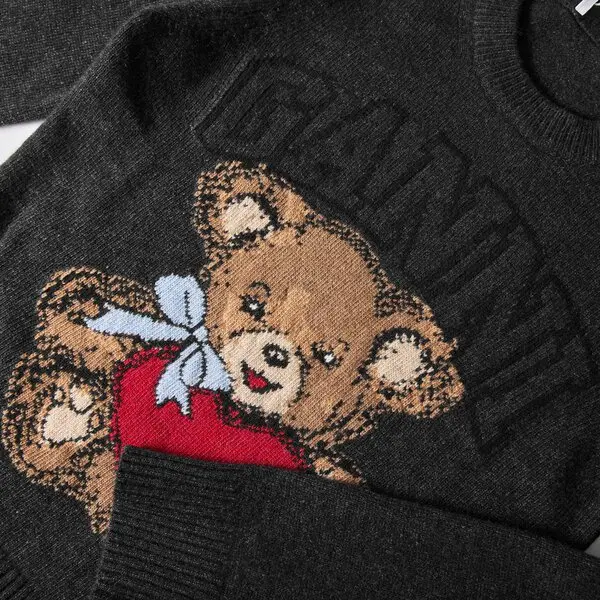 GANNI Teddy Bear Intarsia Knit Crewneck Sweater
