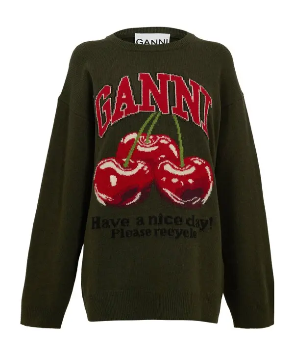 GANNI Oversized Graphic Jumper With Cherry Motif