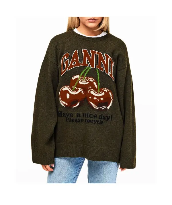 GANNI Oversized Graphic Jumper With Cherry Motif