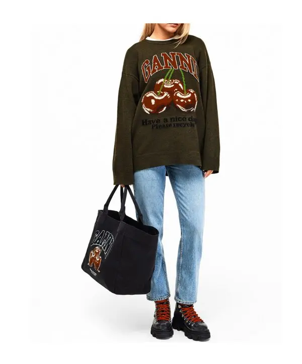GANNI Oversized Graphic Jumper With Cherry Motif