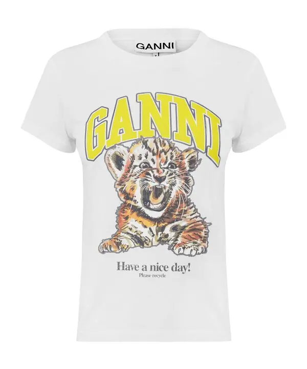 GANNI Tiger Print Crewneck T-shirt - White