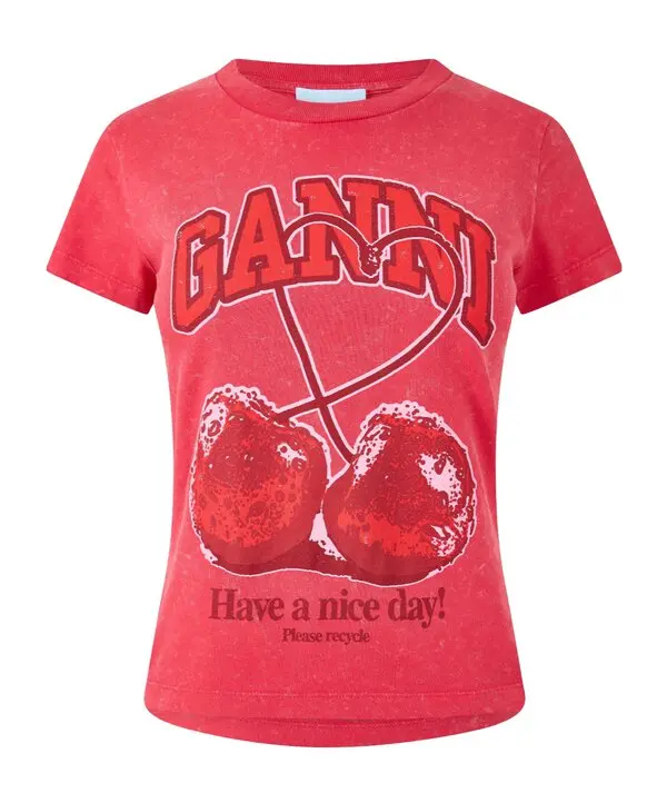 GANNI Cherry Print Short Sleeve T-shirt