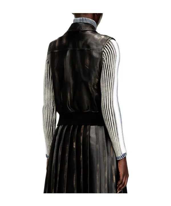 DIESEL® Sleeveless Leather Jacket With Classic Collar - Black