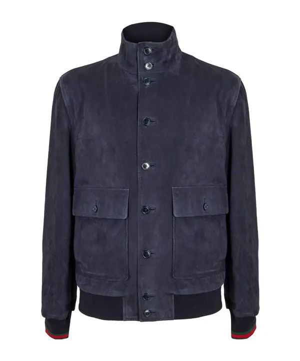 Gucci Oversized Suede Bomber Jacket - Black