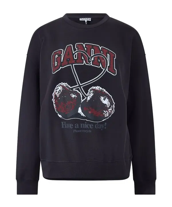 GANNI Printed Crewneck Sweatshirt - Black