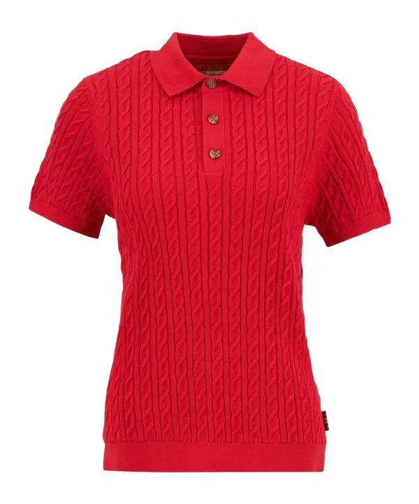 Barbour Cable Knit Short Sleeve Polo Neck Jumper