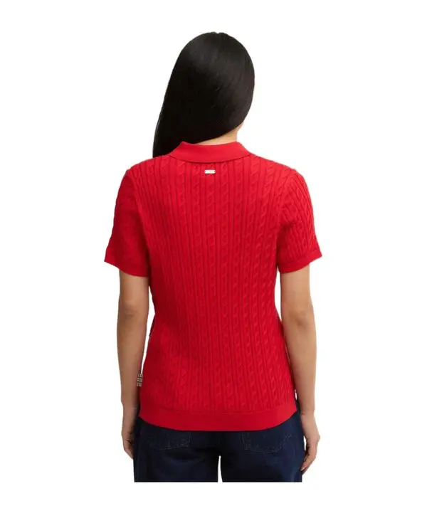 Barbour Cable Knit Short Sleeve Polo Neck Jumper
