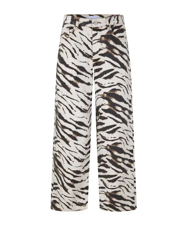 GANNI Printed Denim Straight Leg Jeans - White