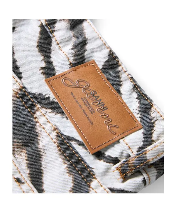 GANNI Printed Denim Straight Leg Jeans - White
