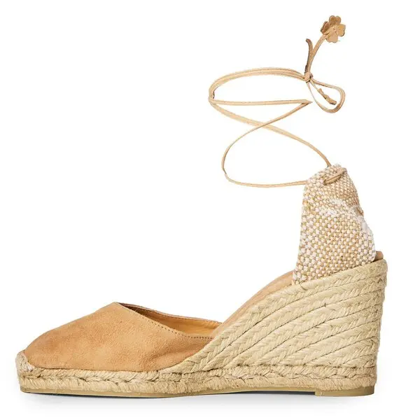 CastaÑer Suede Wedge Espadrille With Floral Ankle Tie