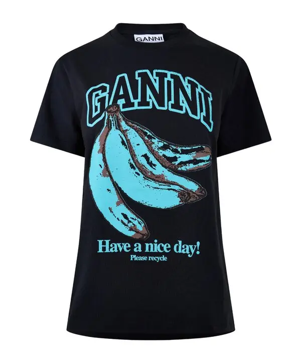 GANNI Banana Print Round-neck Short-sleeve T-shirt - Black