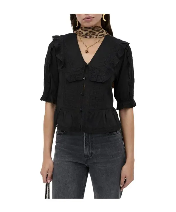 Rixo Ellery Short Sleeve Blouse - Black