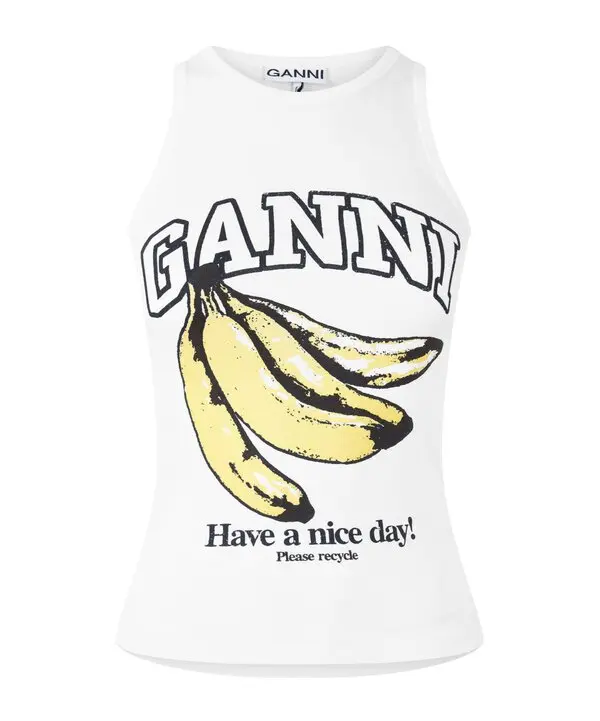 GANNI Ribbed Camisole Tank Top - White