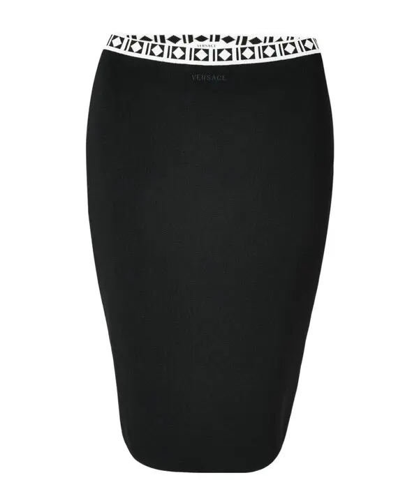 Versace Ribbed Knit Midi Pencil Skirt - Black