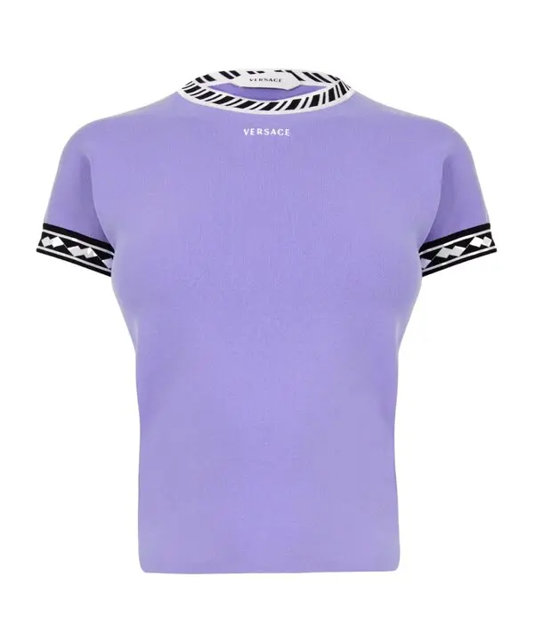 Versace Round Neck Knit Short Sleeve Top - Blue