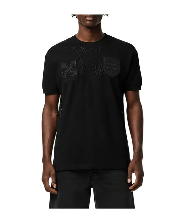 Off-White Short Sleeve Crewneck T-shirt With Embossed Motifs