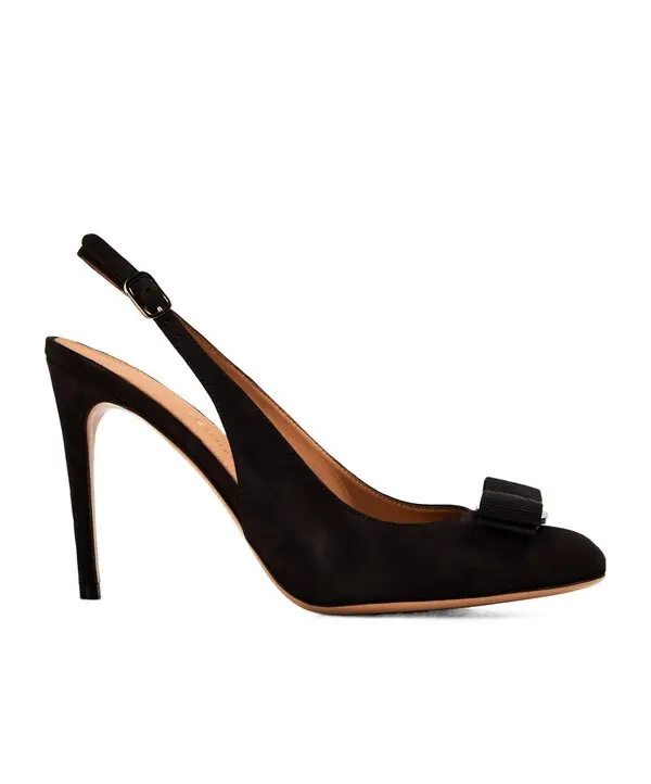 FERRAGAMO Suede Slingbacks With Sculpted Heel - Black