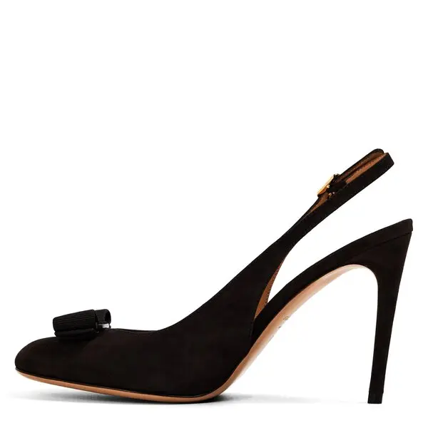 FERRAGAMO Suede Slingbacks With Sculpted Heel - Black