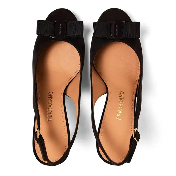 FERRAGAMO Suede Slingbacks With Sculpted Heel - Black