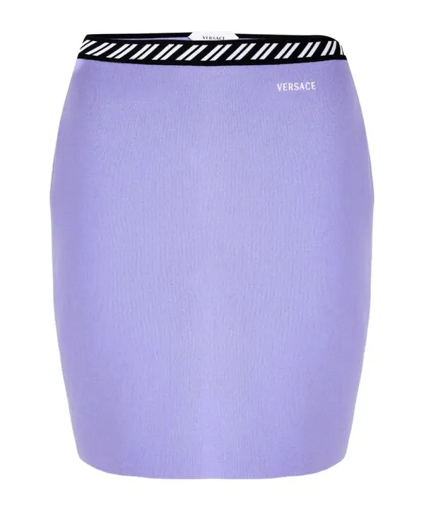 Versace Ribbed Knit Mini Pencil Skirt - Blue
