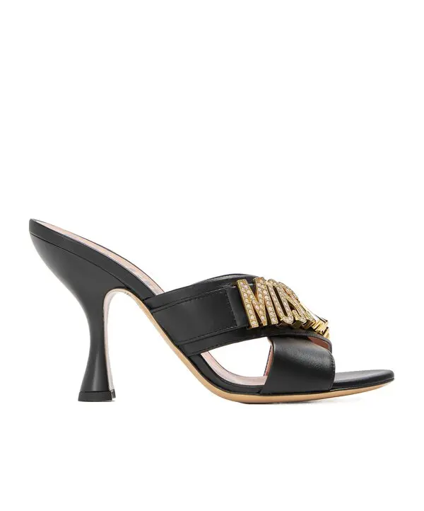 Moschino Embellished Logo High Heel Mules - Black