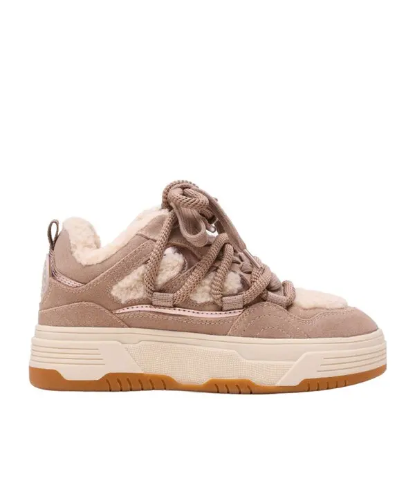 Steve Madden Suede Platform Sneakers With Shearling Accents