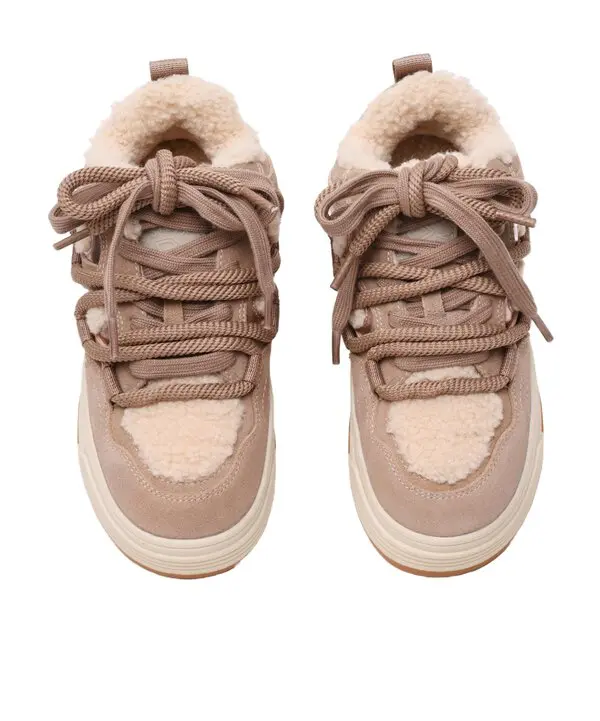 Steve Madden Suede Platform Sneakers With Shearling Accents