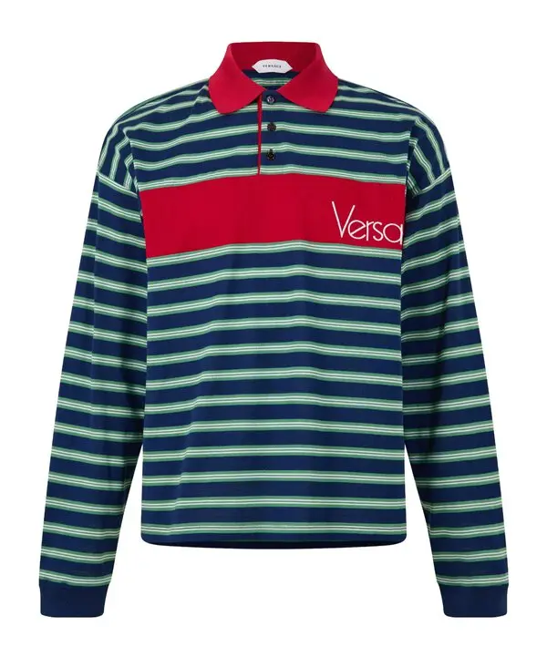 Versace Striped Long-sleeve Polo Shirt - Blue