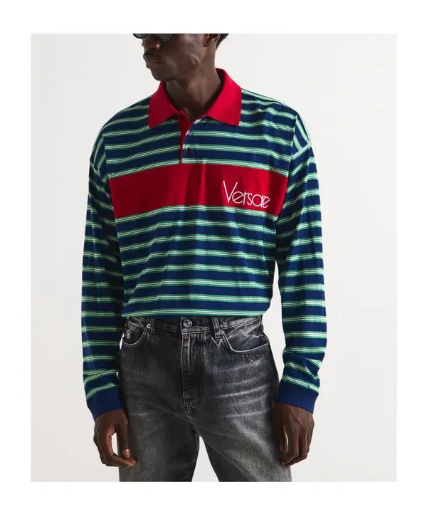 Versace Striped Long-sleeve Polo Shirt