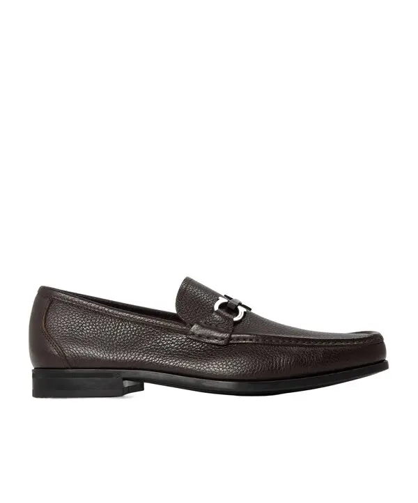 FERRAGAMO Grained Leather Loafer With Metal Horsebit Detail
