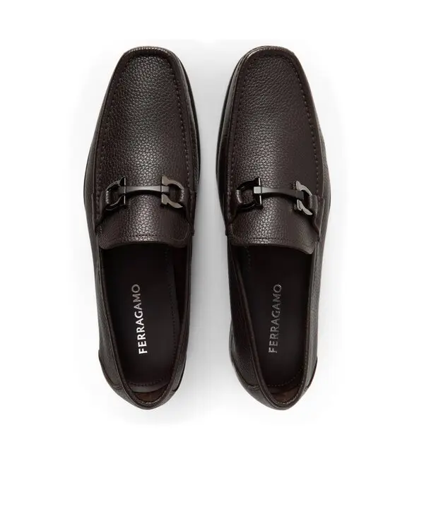 FERRAGAMO Grained Leather Loafer With Metal Horsebit Detail