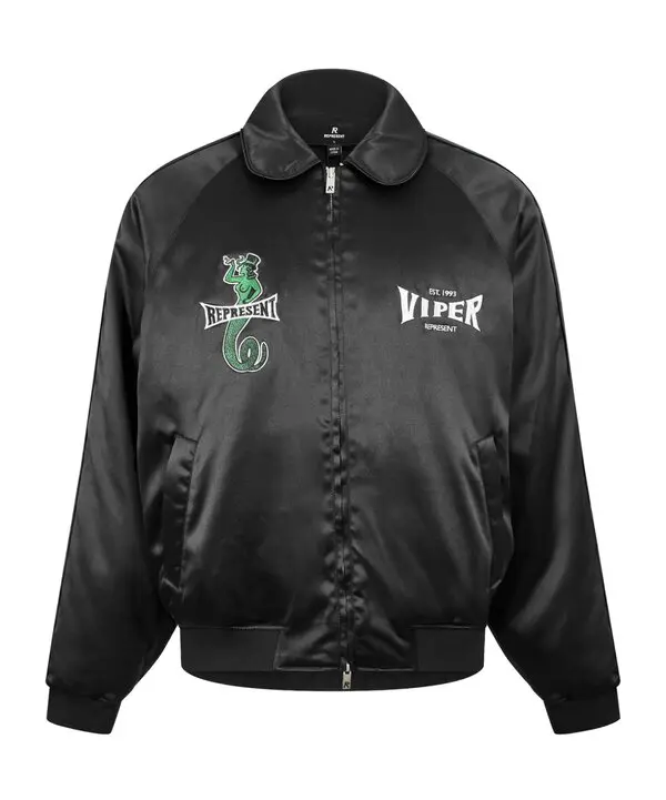 REPRESENT Satin Varsity Jacket With Embroidered Graphics