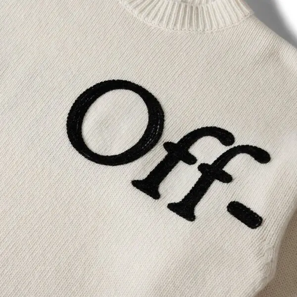 Off-White Crew Neck Knit Sweater With Graphic Detail