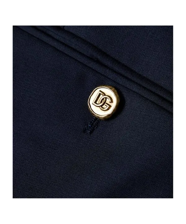 Dolce & Gabbana Navy Cropped Slim-fit Dress Pants With Gold Buttons