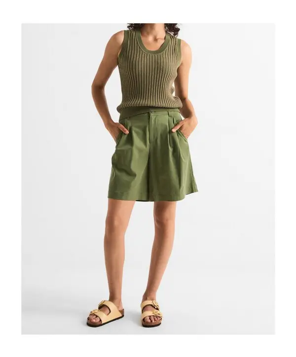 Varley Twill Cotton Pleated Shorts