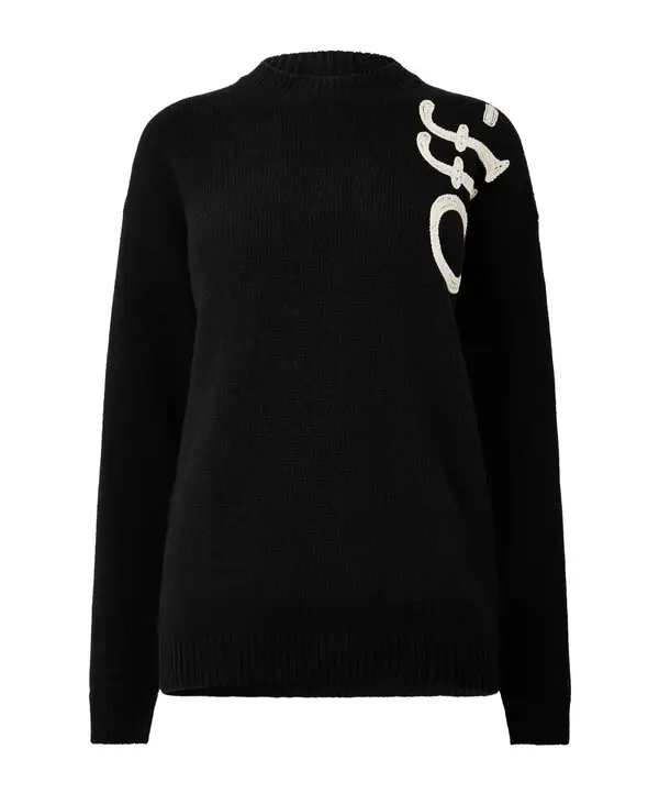 Off-White Crew Neck Knit Sweater With Embroidered Detailing