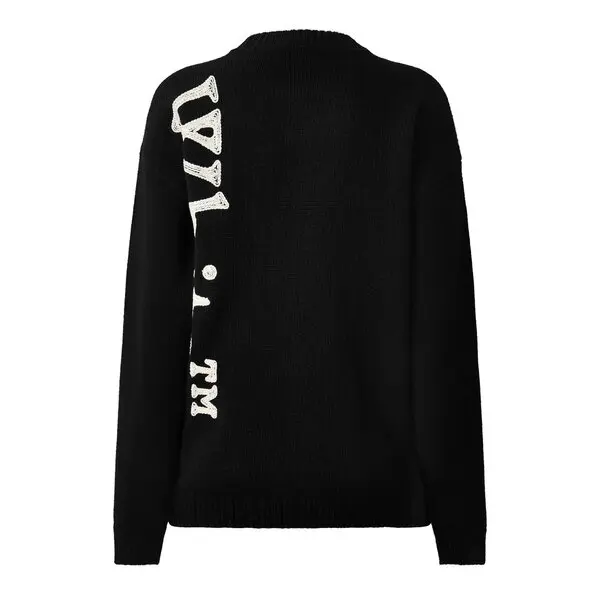 Off-White Crew Neck Knit Sweater With Embroidered Detailing