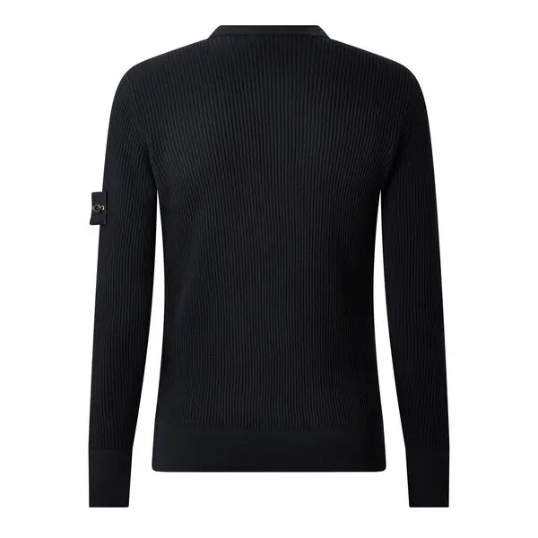 Stone Island Ribbed Crew Neck Knit Sweater With Fitted Long Sleeves - Black