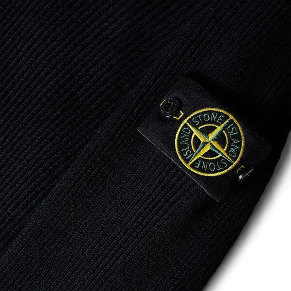Stone Island Ribbed Crew Neck Knit Sweater With Fitted Long Sleeves - Black