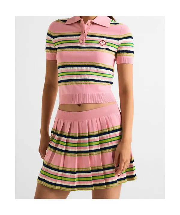 Casablanca Striped Knit Polo Shirt - Pink