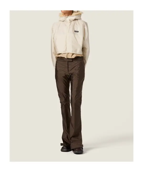 Miu Miu Technical Fabric And Shearling Trimmed Windbreaker - Ivory