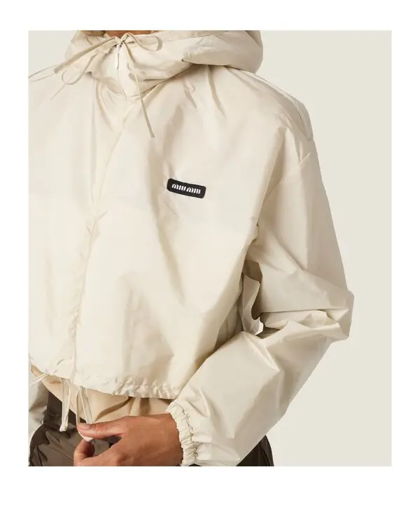 Miu Miu Technical Fabric And Shearling Trimmed Windbreaker - Ivory
