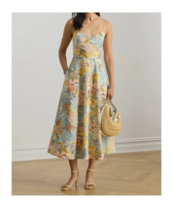 Ralph Lauren Spaghetti Strap Floral Print Midi Dress
