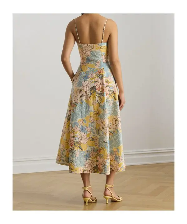 Ralph Lauren Spaghetti Strap Floral Print Midi Dress
